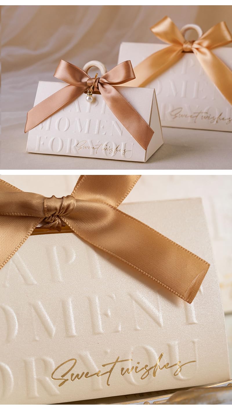 ZJSXINDI 15 Pcs Favor Boxes Gift Wrap Boxes White Gift Box 5"x 3" For Party Favor, Weddings, Bridal Showers, Bridesmaids... Gift Wrap Boxes Bulk for Crafting (champagne ribbons)