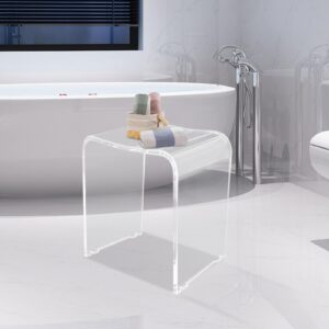 EurHomePlus Acrylic Shower Bench for Inside Shower, Clear Foot Stool Bath Chair Seat for ren and Adults Relaxing, Auxiliary Stool in The Kitchen and Bedroom for Sauna Weight Capacity 300Lbs