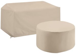 crosley furniture patio furniture covers, waterproof 2-piece cover set for round outdoor table and loveseat, tan