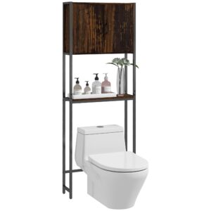 kleankin industrial over the toilet storage cabinet, bathroom space saver above toilet with double door cupboard and adjustable shelf, bathroom organizer, rustic brown