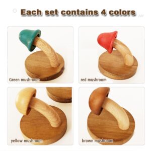 Auntzyj Fun Wooden Mushroom Coat Hook, Non-Perforated Solid Wood Hook, Kitchen Bathroom Cloakroom Door Hook (4 pcs)