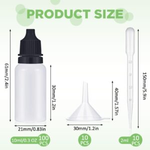 Uiifan 100 Plastic Dropper Bottle Squeezable Liquid Dropper Eye Dropper Bottle with Screw Cap 10 Funnel Dropper for Eye Drop (Black,10 ml)