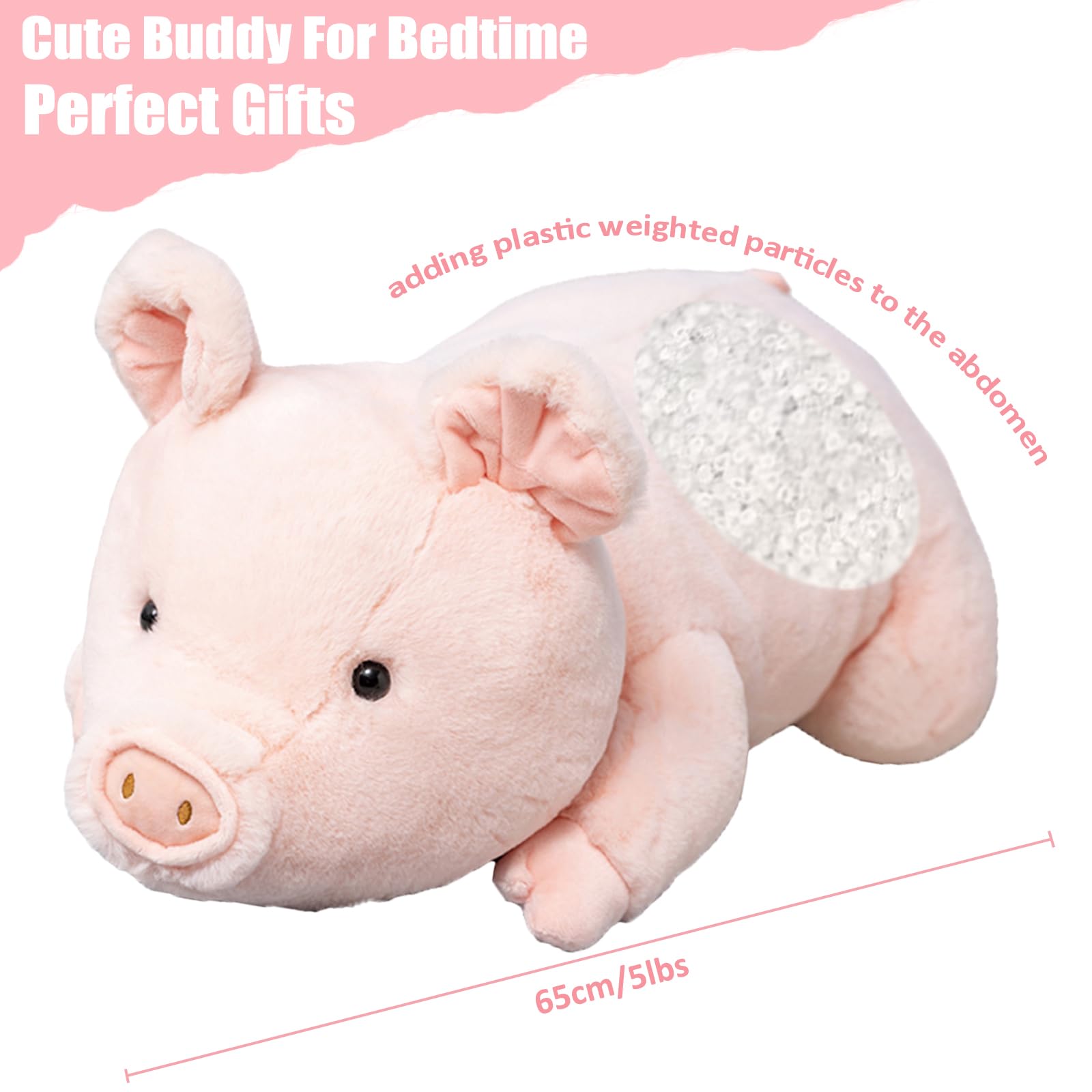 Weighted Stuffed Animals, 5lbs Weighted Pig Stuffed Animal Plush Toy Pink Pig Weighted Plush Animals Hugging Pillow Gifts for Kids and Adults, 25.2 inch