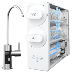 reverse osmosis system with smart faucet nsf certified tds reduction, reinmoson 7 stage tankless reverse osmosis water filter system under sink, 400 gpd & 2.5:1 pure to drain (rms-wp-ro400)