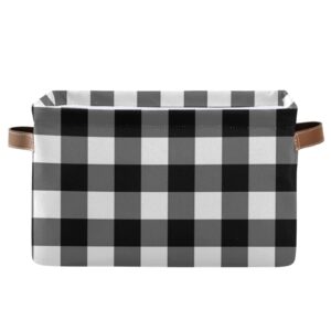 black white buffalo plaid storage basket collapsible storage bins cubes box clothes hamper toy chest fabric gift baskets for shelves office home nursery shoes with leather handles