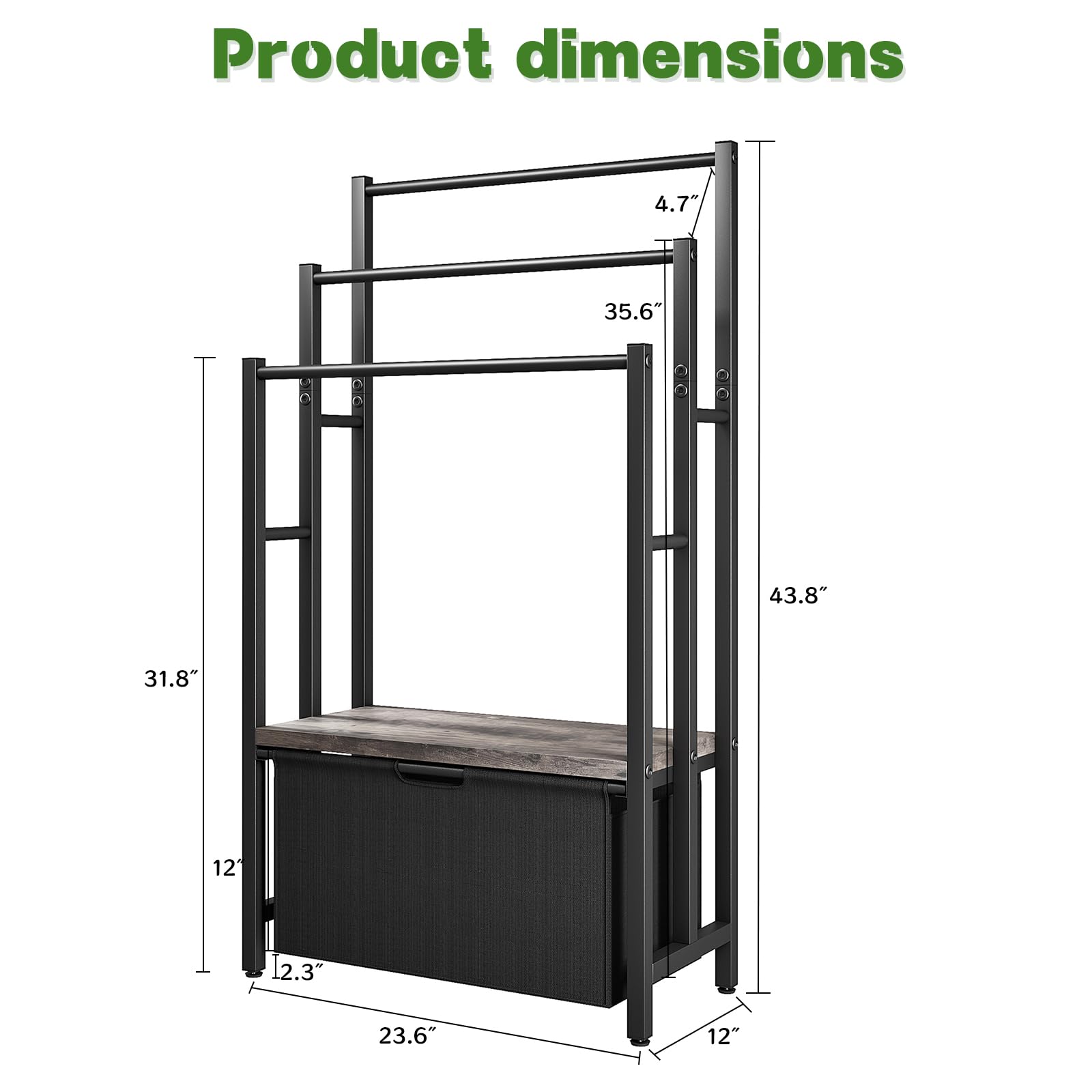 Freestanding Towel Rack with Drawers, SDXYSTCE 3 Tiers Standing Blanket Racks for Bedroom, 23.6" L x 11.8" W x 43.3" H, Blanket Holder with Shelf, Upgrade Steady Design,Grey