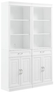 crosley furniture stanton 2-piece storage bookcase, bookshelf cabinet with shelves, kitchen and living room, white