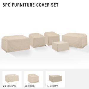 Crosley Furniture Patio Furniture Covers, Waterproof 5-Piece Cover Set for Outdoor Sectional Sofa Sets, Tan