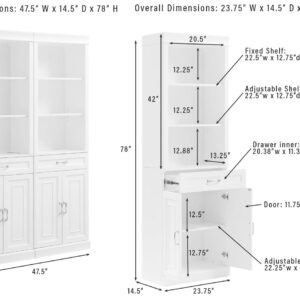 Crosley Furniture Stanton 2-Piece Storage Bookcase, Bookshelf Cabinet with Shelves, Kitchen and Living Room, White