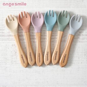 Baby Feeding Essentials Silicone Ange Smile 12 Set Bib, Baby Bowl, Suction Plate, Spoon, Fork Eating Utensils for 6+ Months Kids Toddler Kawaii Pink Peach