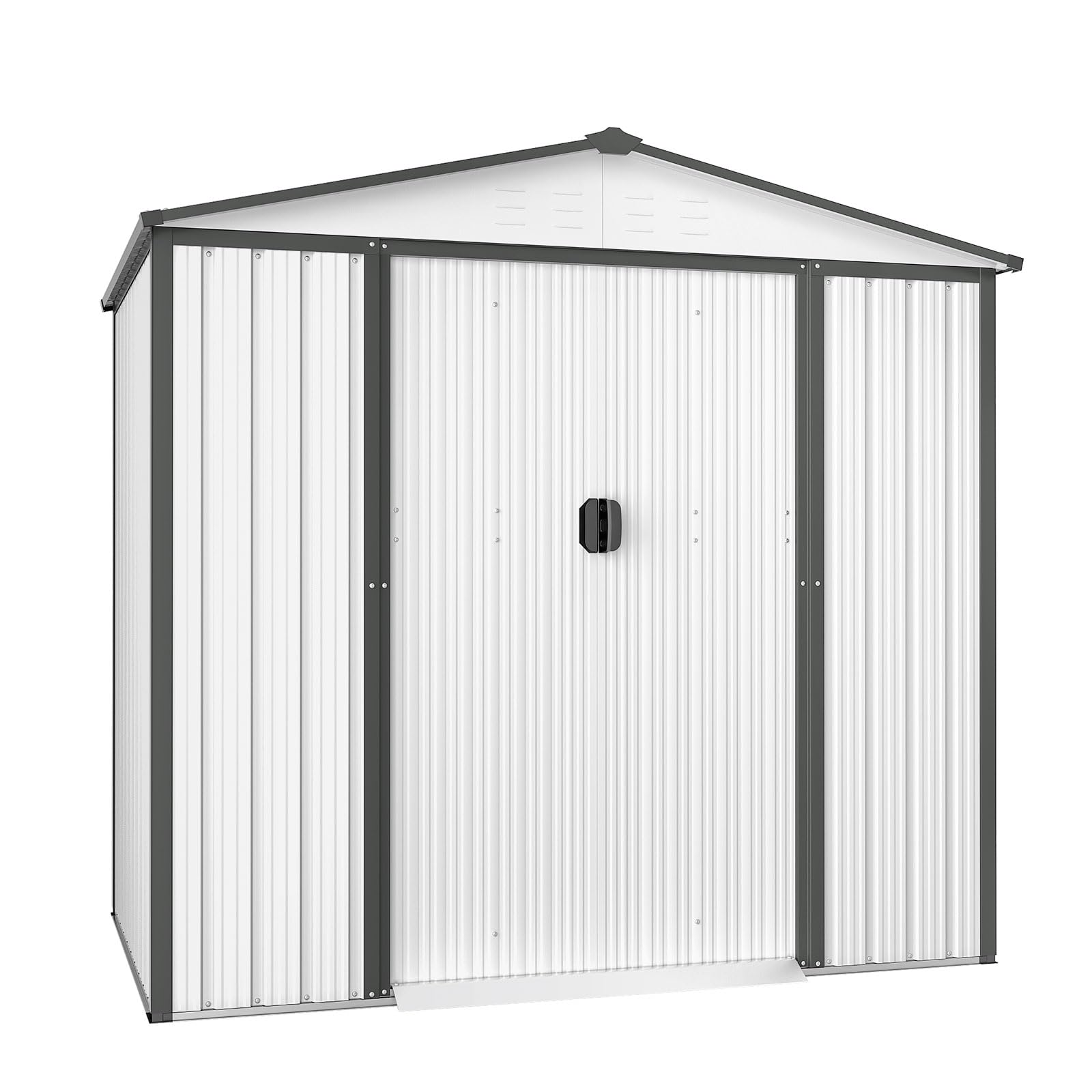 Patiomore 4x6 FT Outdoor Storage Shed Double Sloping Roof Garden Shed, Metal Shed Kit with Double Doorknobs and Air Vents Galvanized Metal Storage Shed with Sliding Door, White