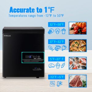 DEMULLER Chest Freezer 4.0 CU. FT Ultra-low Temperature Deep Freezers (Down to -12 ℉) with TWO Removable Baskets Accurate Display of Cabinet Temp Freestanding Black