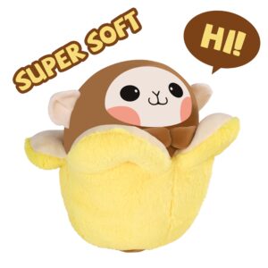 PLAYNICS Large Banana Monkey Plush Pillow Stuffed Animal Toy,Big Size Cute Soft 12" Fat Kawaii Hugging Cuddle Plushie,Gift for Kids (Banana Monkey)