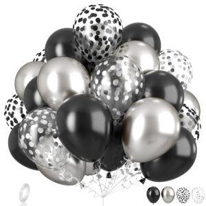 dagelar black and silver balloon, 30pcs metallic chrome silver and black birthday balloons with black silver confetti balloon, helium balloon for wedding bridal shower birthday graduation party supply