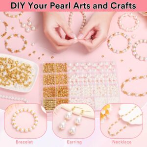 1290 Pieces Pearl Beads and Gold Spacer Beads for Bracelets Making, Assorted Gold Beads, Pearls for Bracelet Jewelry Making Kit