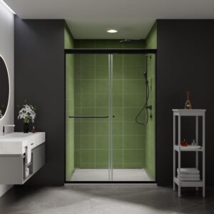 comfystyle 44-48 in.w x70 in.h semi-frameless sliding shower door,sliding shower door with 1/4" (6mm) clear sgcc tempered glass,matte black finish,shower doors can be installed left and right