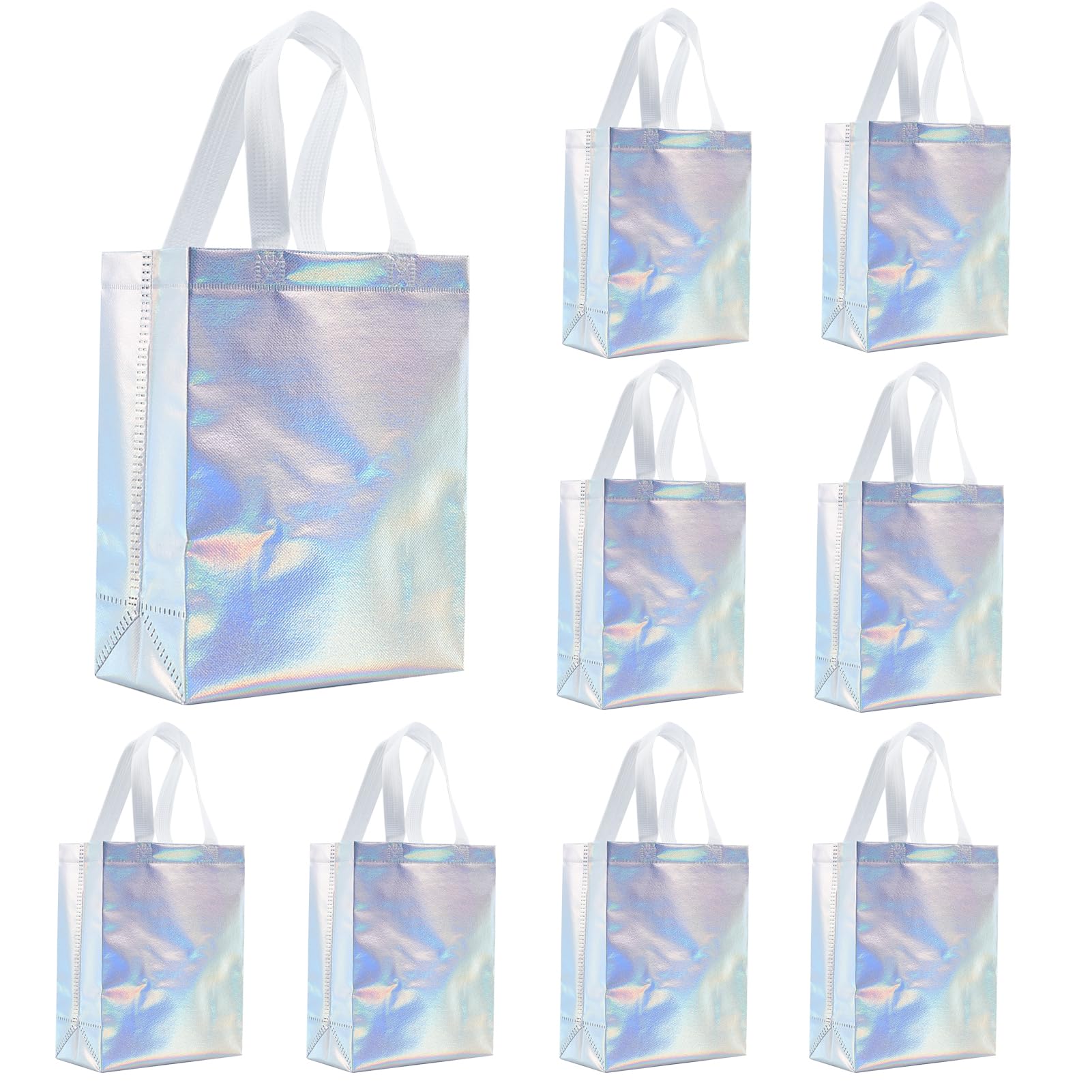 Tendwarm Iridescent Gift Bag Set of 12 Reusable Medium Size Favor Bags for Party Wedding Christmas 8x4x10 Inches