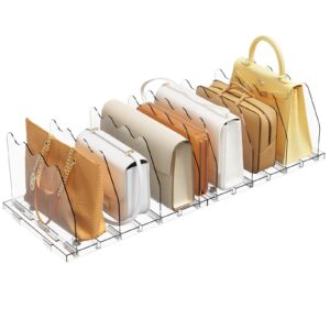 spacekeeper adjustable shelf divider for closet, clear purse organizers for closet acrylic handbag separators storage organizer bookshelf separator dividers in bedroom, office