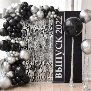 Dagelar Black and Silver Balloon, 30pcs Metallic Chrome Silver and Black Birthday Balloons with Black Silver Confetti Balloon, Helium Balloon for Wedding Bridal Shower Birthday Graduation Party Supply