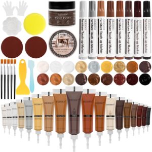 wood furniture repair kit- 40 sets, wood fillers hardwood laminate repair kit with 18 colors oak walnut, wood putty touch up kit- cover wood scratches, stains, holes for table, door, veneer, cherry