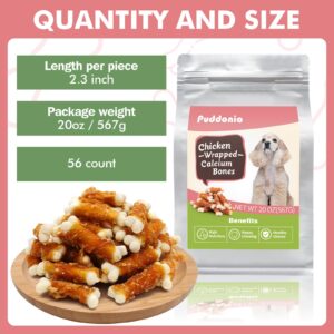 Puddonio Dog Treats, 2.3 Inch Chicken Wrapped Calcium Bones, Rawhide Free Dog Training Treats, Soft Dog Chews for Puppy and Small Dogs, 20 oz