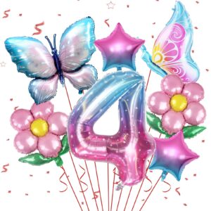 butterfly balloon 4th birthday decorations,butterfly balloons colorful gradient pink butterfly foil mylar balloon for fairy 4th birthday party decorations girl party supplies baby shower