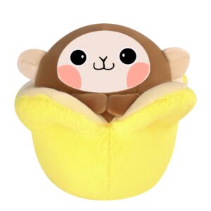 playnics large banana monkey plush pillow stuffed animal toy,big size cute soft 12" fat kawaii hugging cuddle plushie,gift for kids (banana monkey)