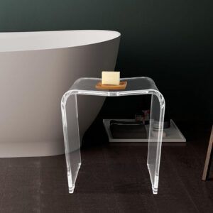 EurHomePlus Acrylic Shower Bench for Inside Shower, Clear Foot Stool Bath Chair Seat for ren and Adults Relaxing, Auxiliary Stool in The Kitchen and Bedroom for Sauna Weight Capacity 300Lbs