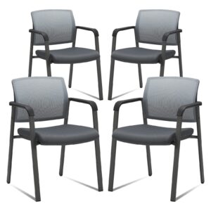 clatina home office desk chair no wheels,ergonomic mesh mid back stacking arm chair for remote learning,small office,guest chair,college apartment (grey, 4 pack)