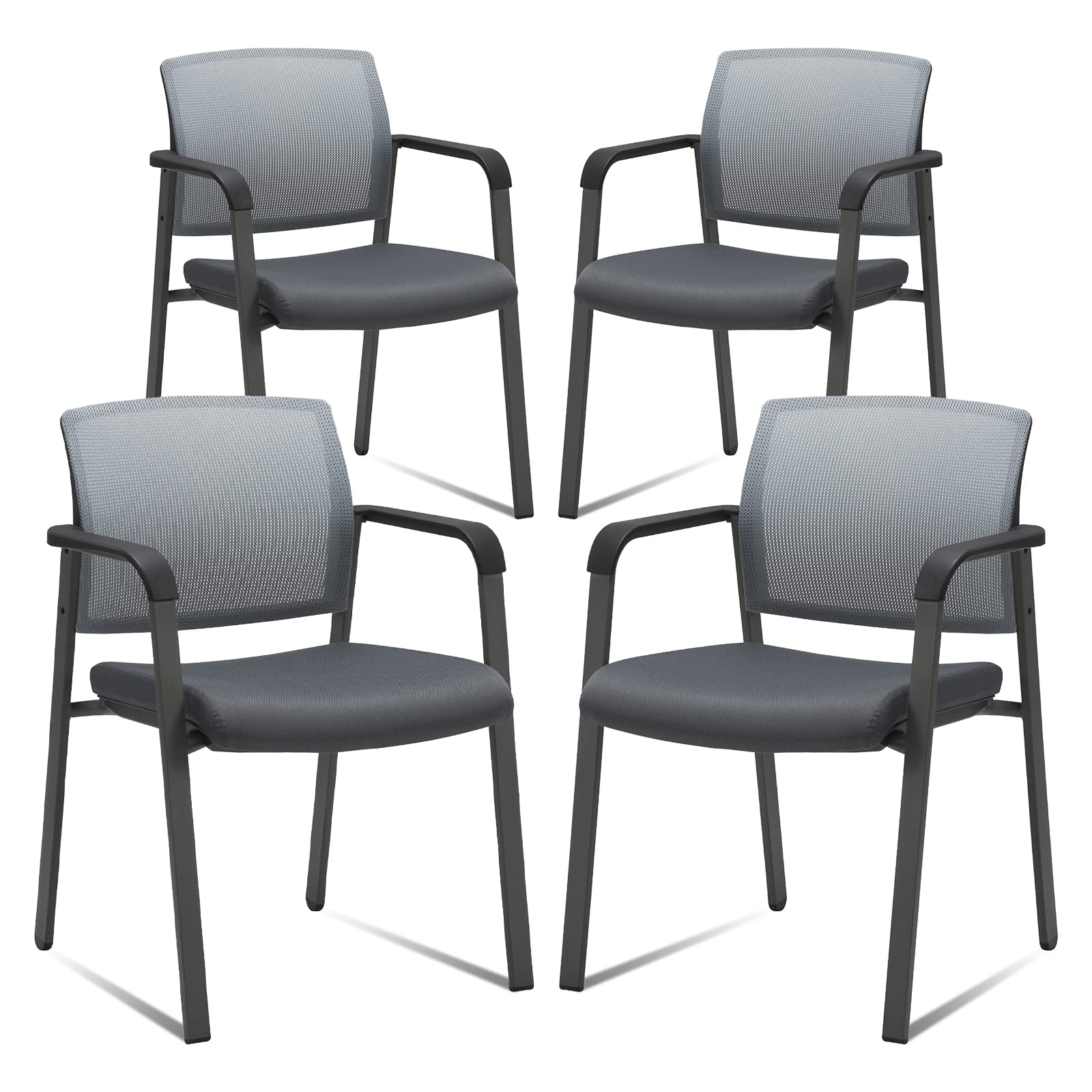 CLATINA Home Office Desk Chair No Wheels,Ergonomic Mesh Mid Back Stacking Arm Chair for Remote Learning,Small Office,Guest Chair,College Apartment (Grey, 4 Pack)