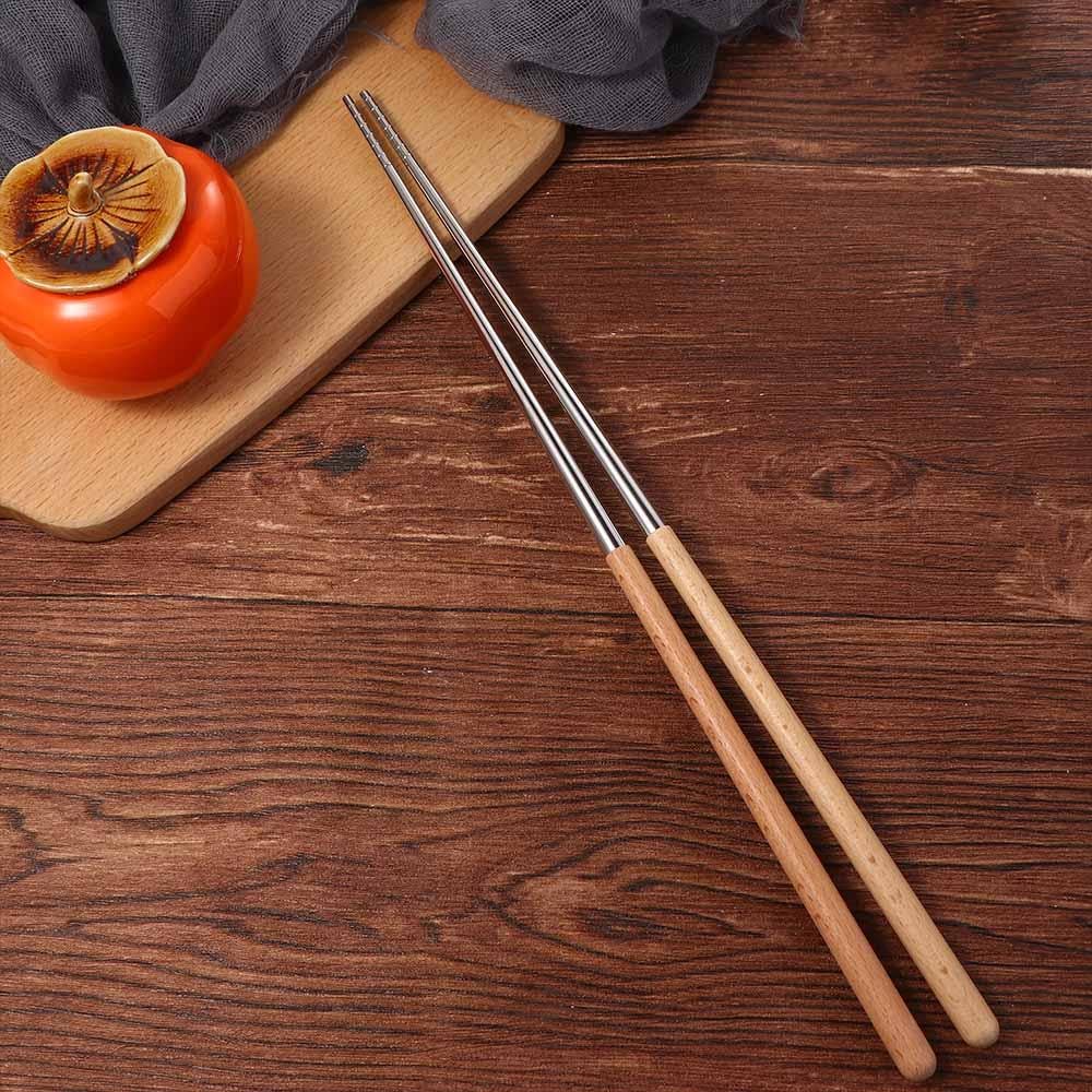 Extra Long Cooking Chopsticks, 15inch Stainless Steel Chopsticks with Wooden Handle, Reusable Kitchen Frying Chopsticks Cooking Accessories