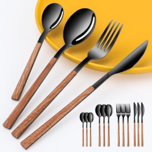 stainless steel flatware set for 4, cutlery utensils set include knives/forks/spoons service for 4, mirror polished and dishwasher safe (black)