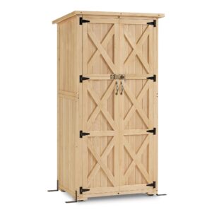 mcombo wood sheds & outdoor storage, garden tool shed with lock, wooden outdoor storage cabinet with double doors for patio 1628 (medium)