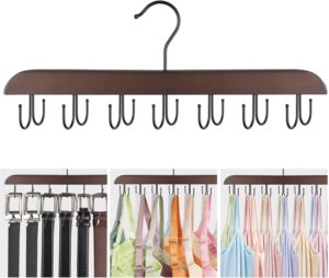 mkono bra hangers for closet organizer space saving hangers with 14 hooks for tank top, belt, sports bra, ties, scarf holder wooden 360° rotating hanger for home apartment dorm closet storage