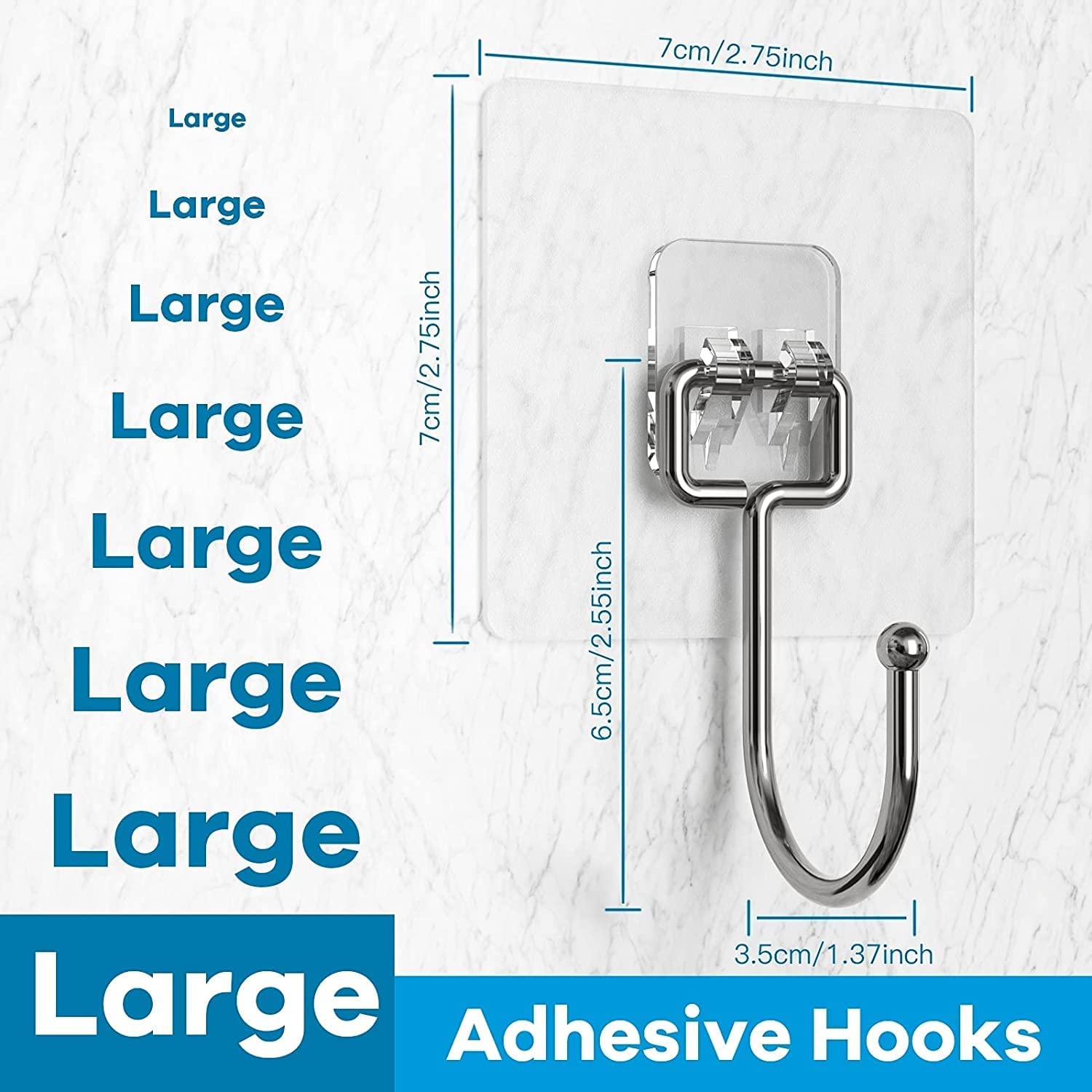 Large Adhesive Hooks for Hanging Heavy Duty Wall Hooks 22 lbs Self Adhesive Towel Hook Waterproof Transparent Hooks 10 Pack (VD-SOMA-X2BC)