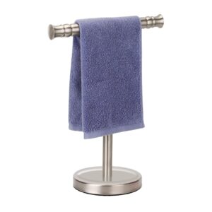 sfemn hand towel holder stand for bathroom vanity countertop sus304 stainless steel t-shape free standing towel rack stand towel bar for bathroom kitchen (brushed nickel)