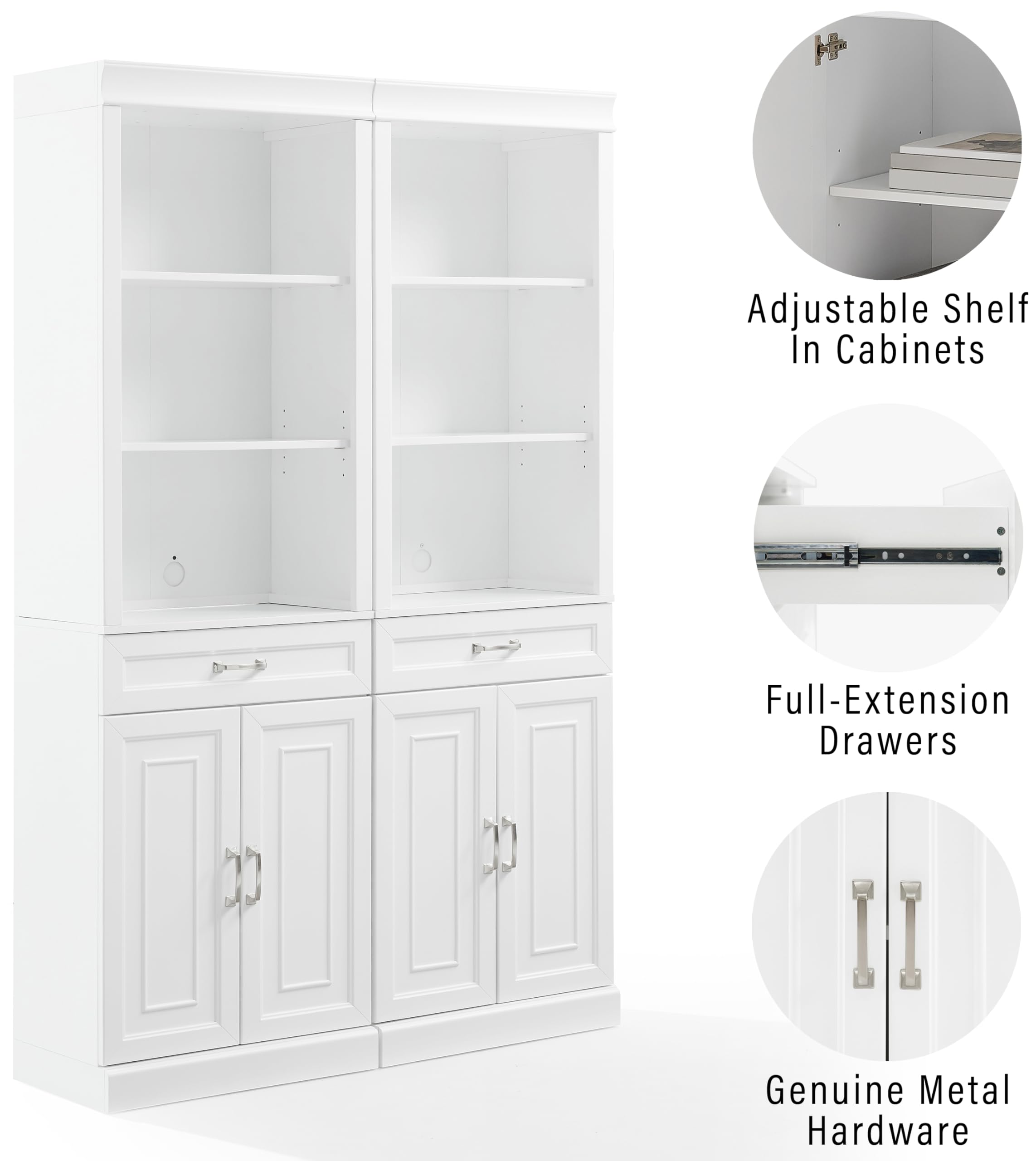 Crosley Furniture Stanton 2-Piece Storage Bookcase, Bookshelf Cabinet with Shelves, Kitchen and Living Room, White