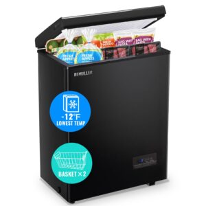 demuller chest freezer 4.0 cu. ft ultra-low temperature deep freezers (down to -12 ℉) with two removable baskets accurate display of cabinet temp freestanding black