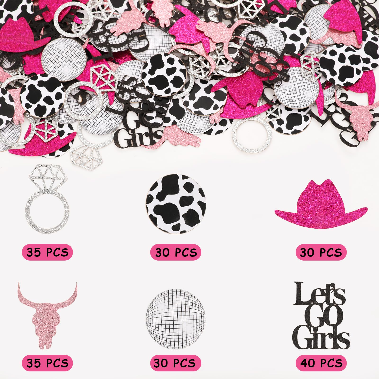 Let’s Go Girls Bachelorette Party Decorations, 200Pcs Let’s Go Girls Confetti for Table, Disco Cowgirl Western Nashville Bridal Shower Engagement Wedding Supplies