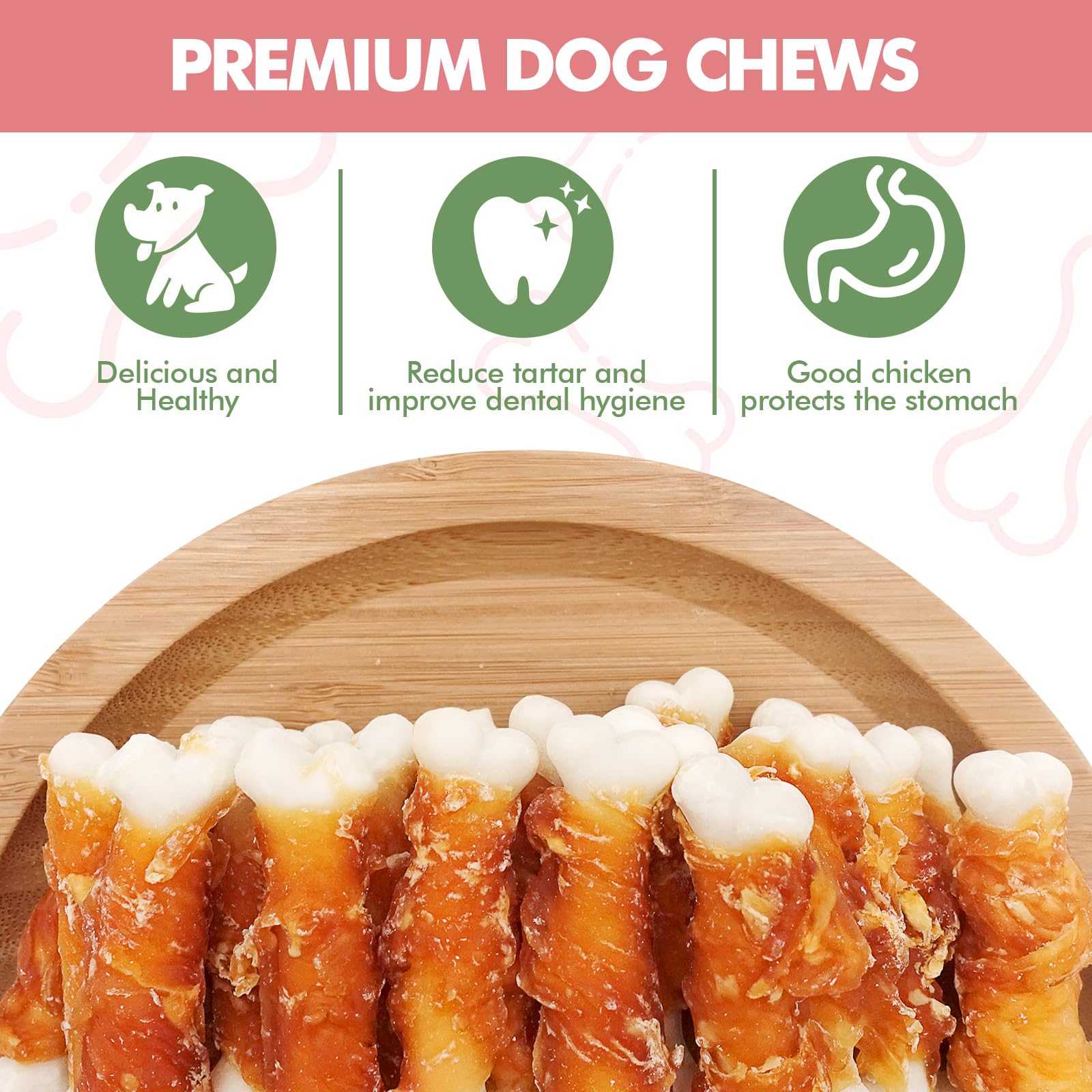 Puddonio Dog Treats, 2.3 Inch Chicken Wrapped Calcium Bones, Rawhide Free Dog Training Treats, Soft Dog Chews for Puppy and Small Dogs, 20 oz