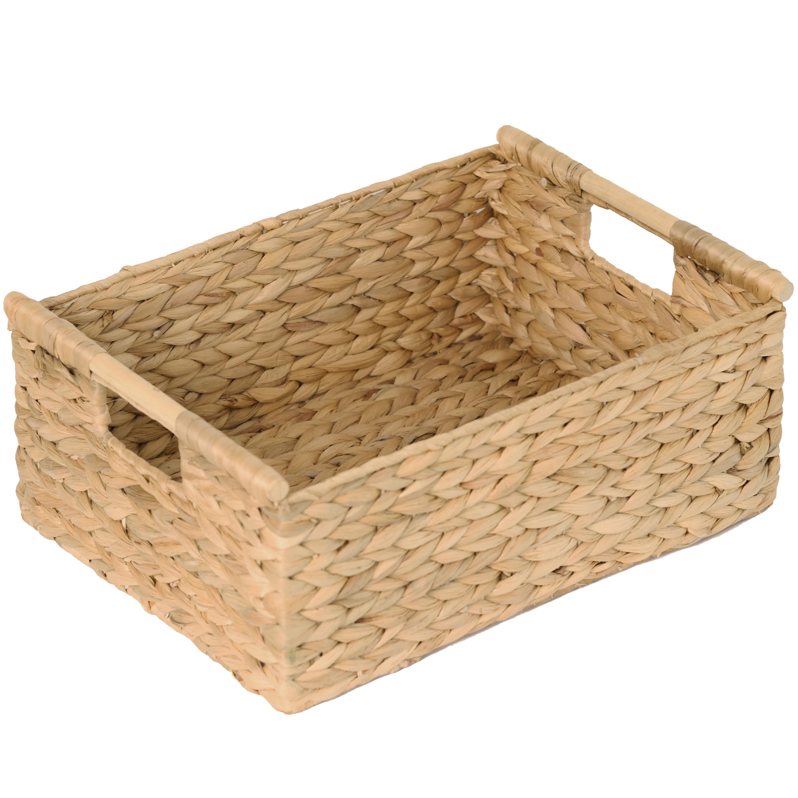 VATIMA Extra Large Wicker Basket Rectangular with Wooden Handles for Shelves, Water Hyacinth Basket Storage, Natural Baskets for Organizing, Wicker Baskets for Storage 16.7"x12.4"x7"