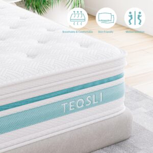 TeQsli Full Mattress 12 inch Hybrid Mattress with Gel Memory Foam Innerspring Mattress in a Box for Pressure Relief & Cooling Sleep Full Size Mattress, 100 Nights Trial