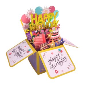 robbear funny happy birthday pop up card, sweet 3d birthday gift box for adults and kids with envelopes, unique handmade foldable celebration cards for daughter, son, mom, dad, friend