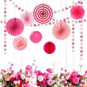 Hot-Pink Rose-Gold Party Decorations Garland - 62ft Twinkle Little Star Hanging Streamers Banner,Birthday Wedding Bridal Baby Shower Bachelorette Engagement Valentines Day Decor Hugtmr