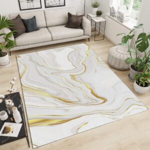 white gold striped area carpet, simple light luxury gilt marble indoor carpet, rectangular indoor carpet floor decor mat for living room bedroom classroom office 5x6ft