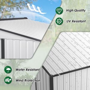 Patiomore 4x6 FT Outdoor Storage Shed Double Sloping Roof Garden Shed, Metal Shed Kit with Double Doorknobs and Air Vents Galvanized Metal Storage Shed with Sliding Door, White