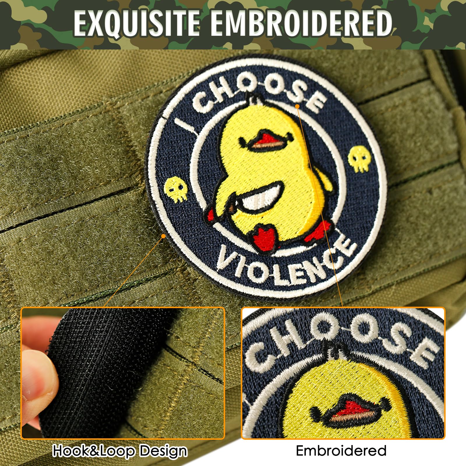 XMJY I Choose Violence Patch, 3" Embroidered Meme Patch with Hook and Loop Backing, Humorous Funny Morale Patch for Tactical Backpacks, Hats, Lunch Bags, Vests, Jackets