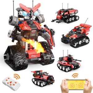 hamimos 5 in 1 stem robot toy building kit, remote & app controlled rc car/racer/robot/bulldozer/tank for boys ages 6 7 8-12 yeah old, stem building toys birthday gift for boys girls kids (600 pcs)