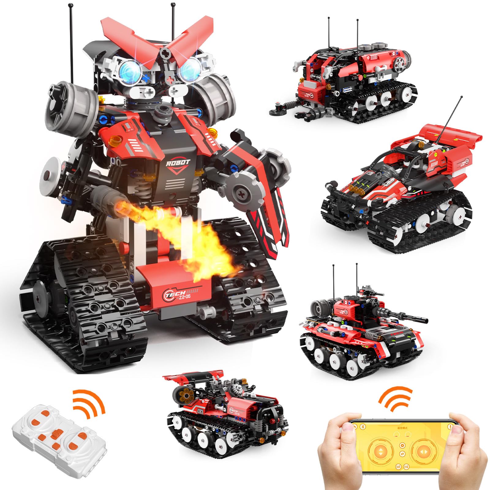 HAMIMOS 5 in 1 STEM Robot Toy Building Kit, Remote & APP Controlled RC Car/Racer/Robot/Bulldozer/Tank for Boys Ages 6 7 8-12 Yeah Old, STEM Building Toys Birthday Gift for Boys Girls Kids (600 Pcs)