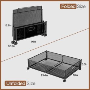 Under Bed Storage with Wheels, Foldable Metal Mesh Underbed Storage Container Bins, Tool-free Assembly Clothes Drawer Organizer,2Pack